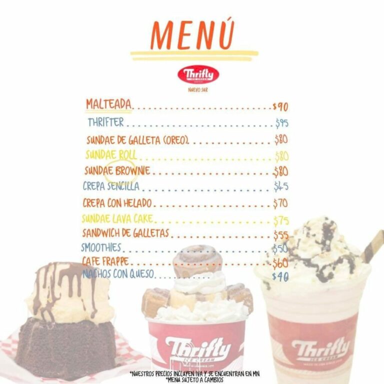 Helados Thrifty Menu Mexico | Tarifas Actualizadas 2024